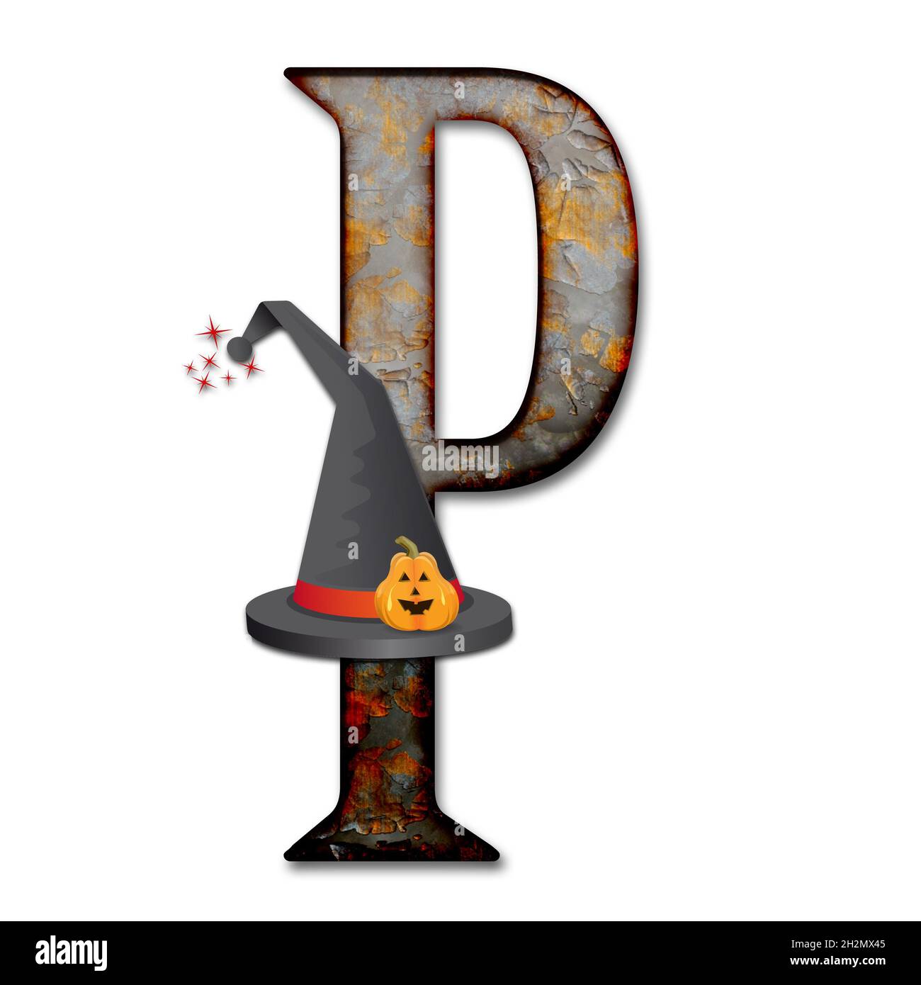 3D render of halloween alphabet capital letter with wizard hat ...