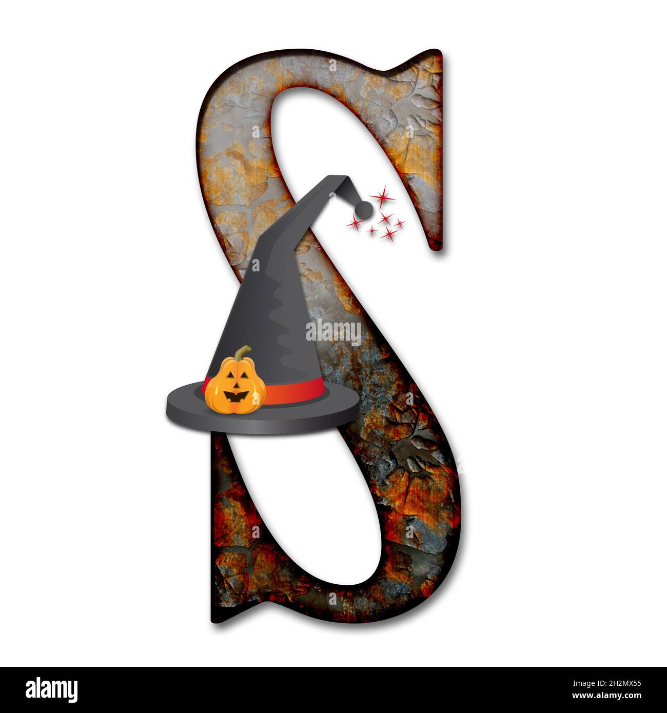 3D render of halloween alphabet capital letter with wizard hat ...