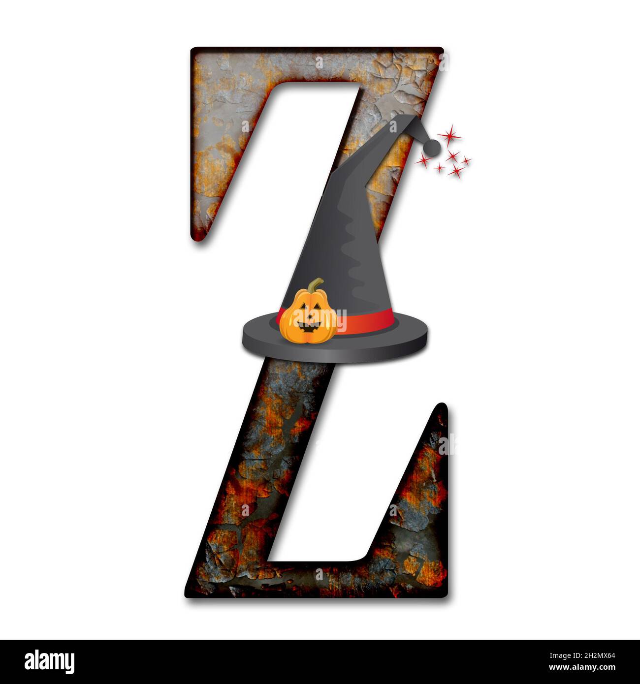 3D render of halloween alphabet capital letter with wizard hat ...