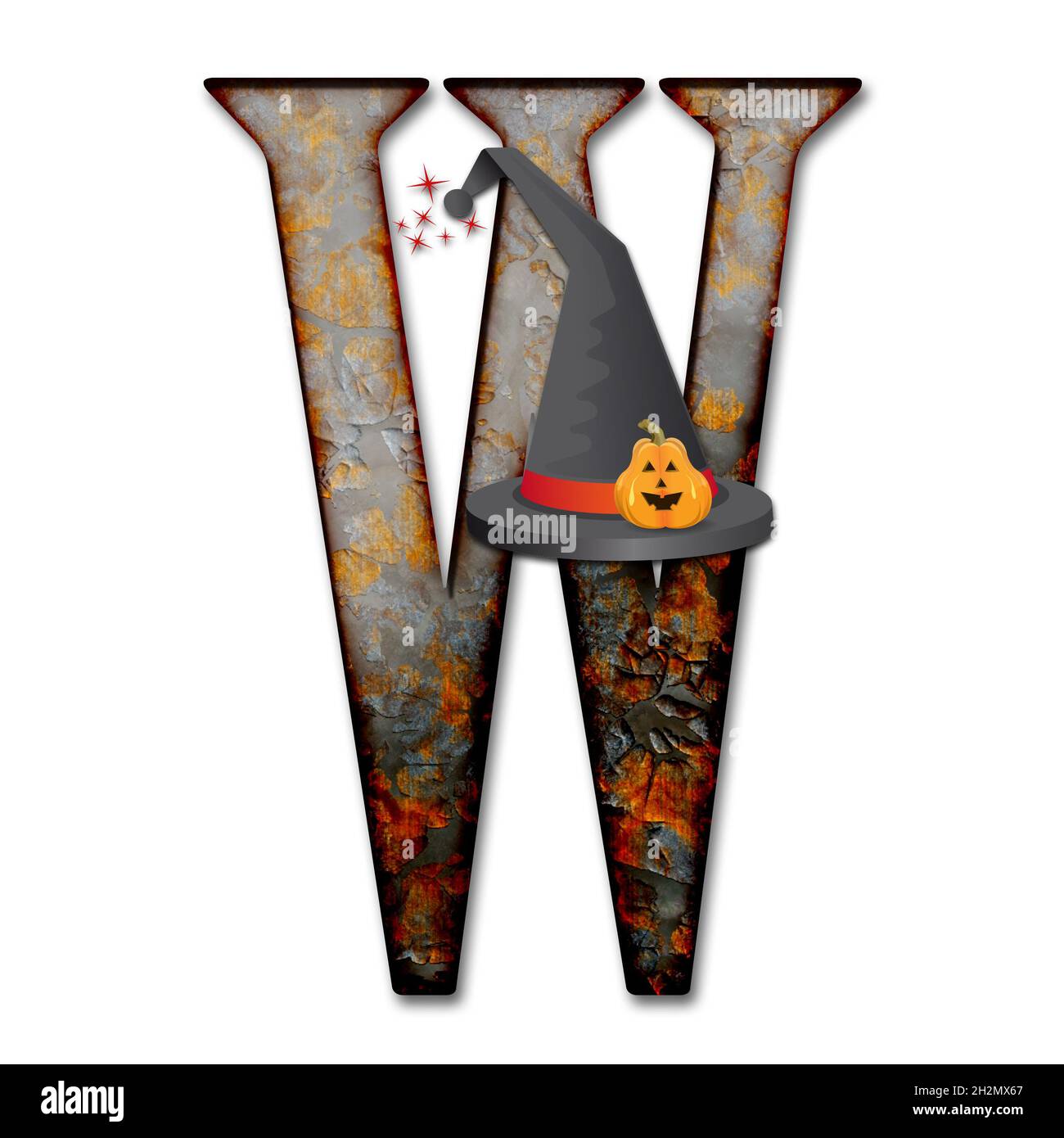 3D render of halloween alphabet capital letter with wizard hat ...