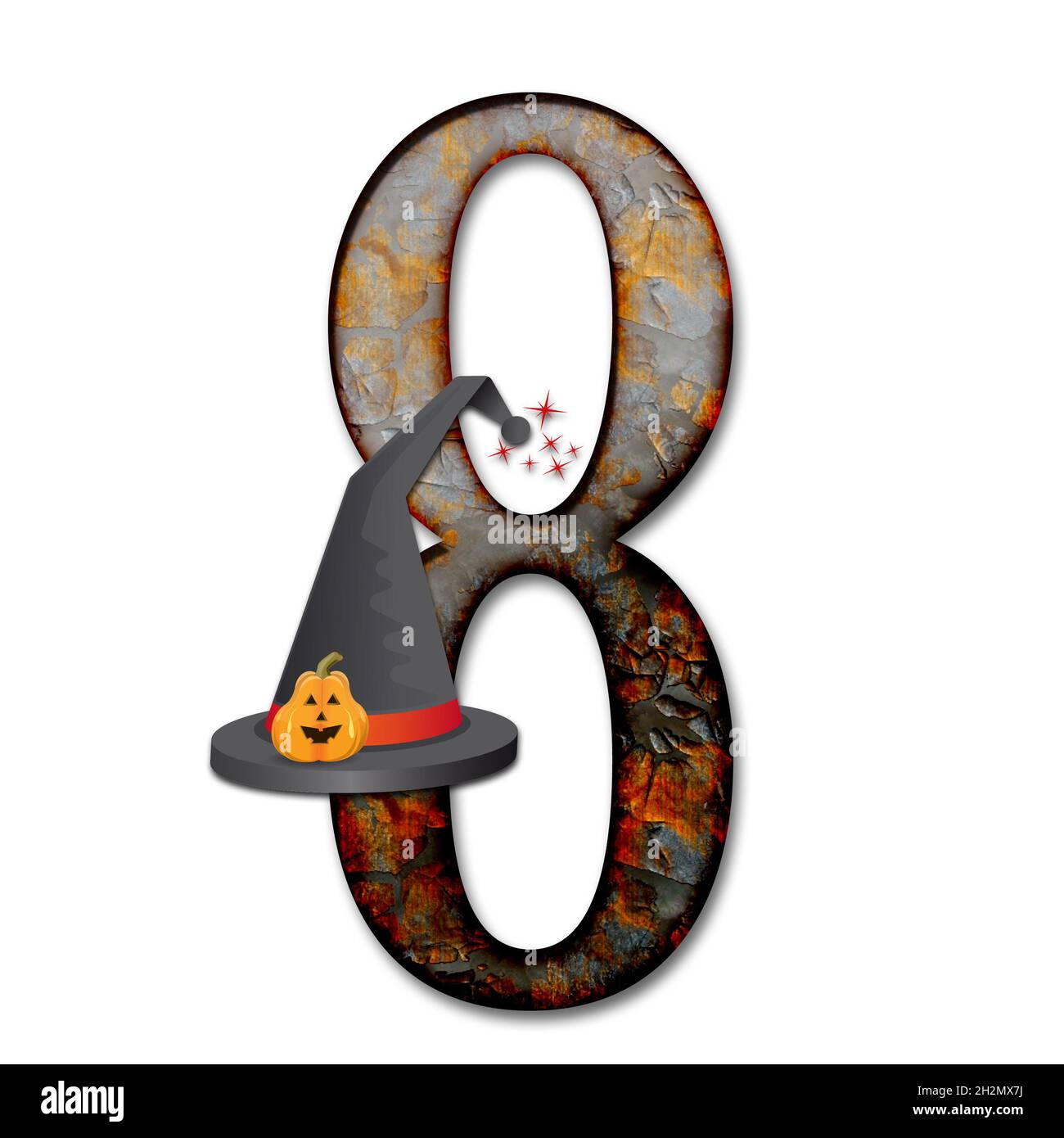 3D render of halloween number with wizard hat embellished with pumpkin ...