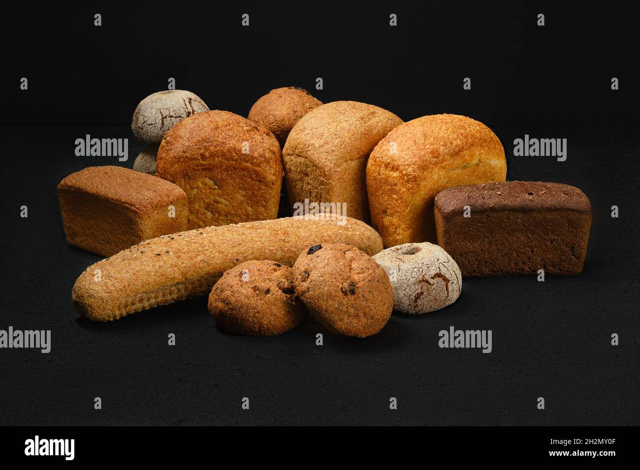 Assortment of artisan bread made of different types of grain with ...