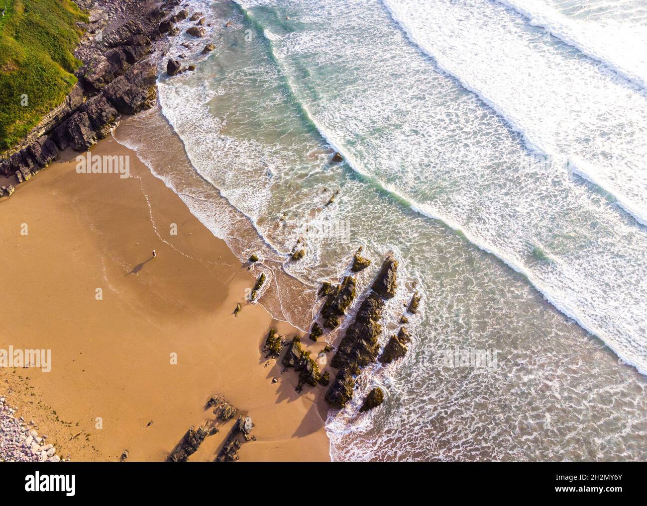 Top down view of Putsborough Sands - Putsborough, Devon, UK Stock Photo ...