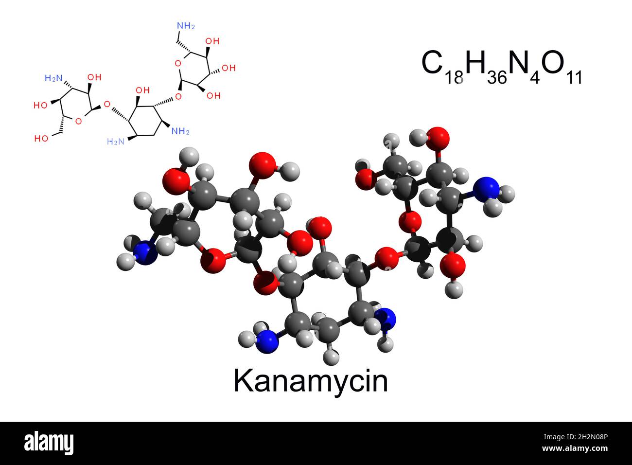 Chemical formula, structural formula and 3D ball-and-stick model of ...