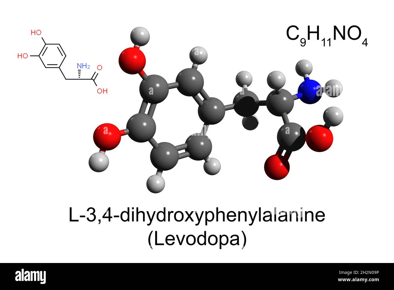 Chemical formula, skeletal formula and 3D ball-and-stick model of l ...