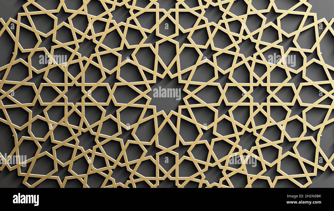 Gold islamic pattern on black background. Islamic ornament vector ...