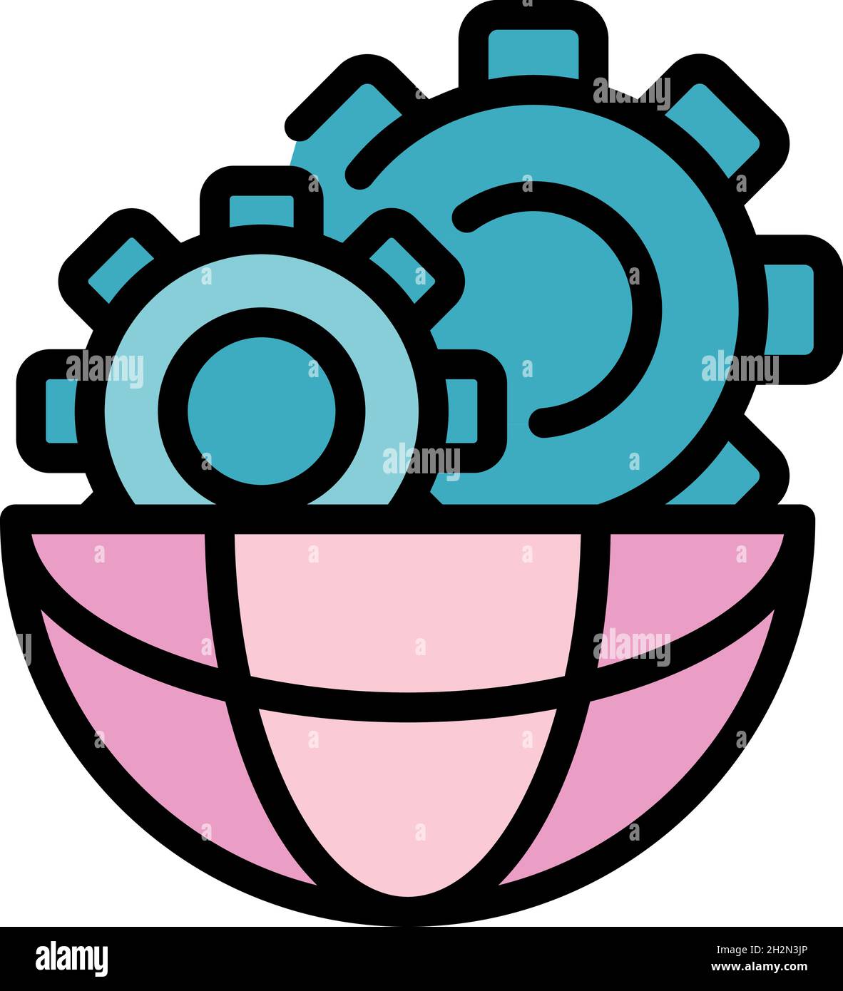 Global gear system icon. Outline global gear system vector icon color ...