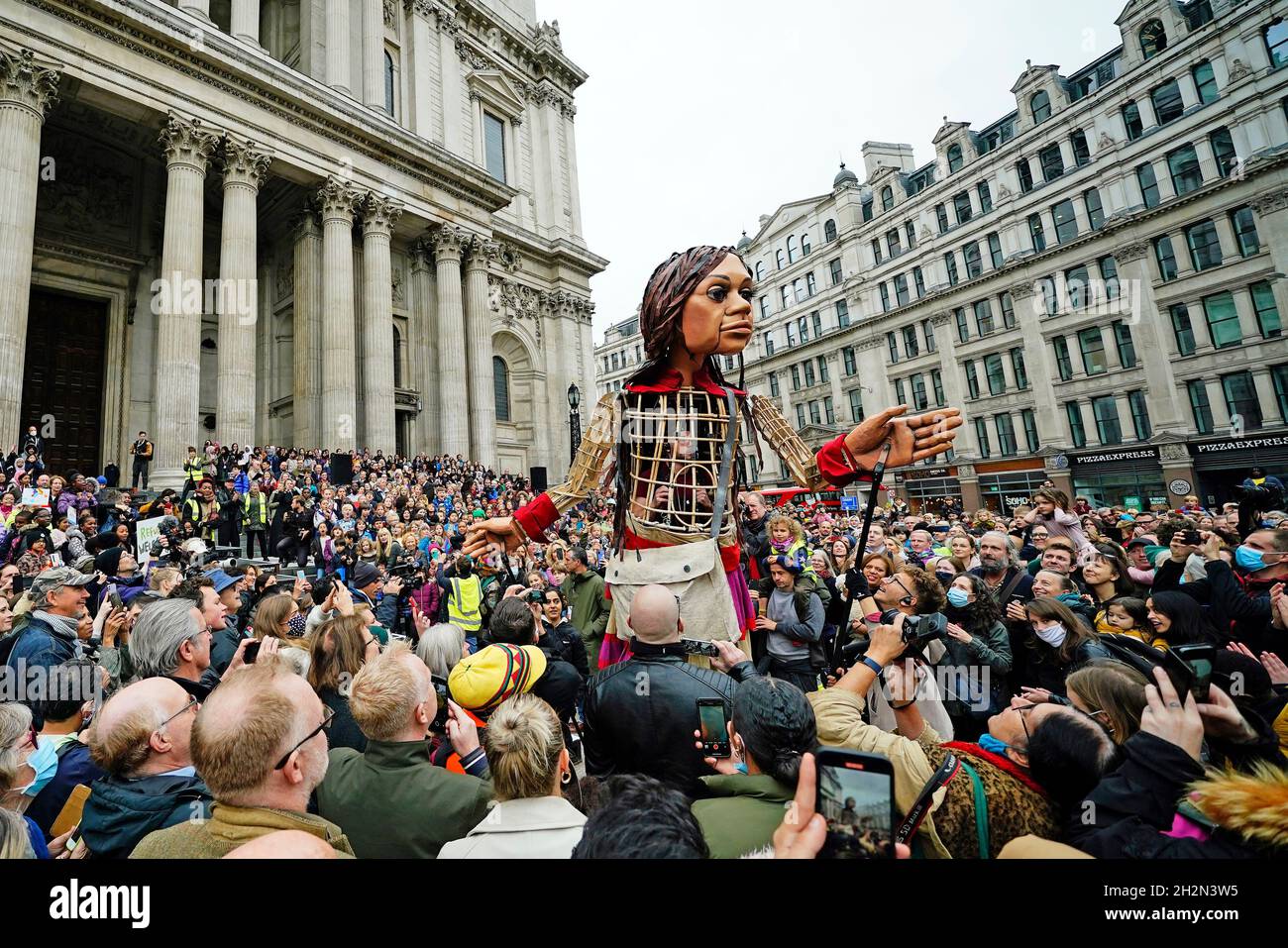 Little Amal, a 3.5-metre-tall puppet of a nine-year-old Syrian girl, at ...
