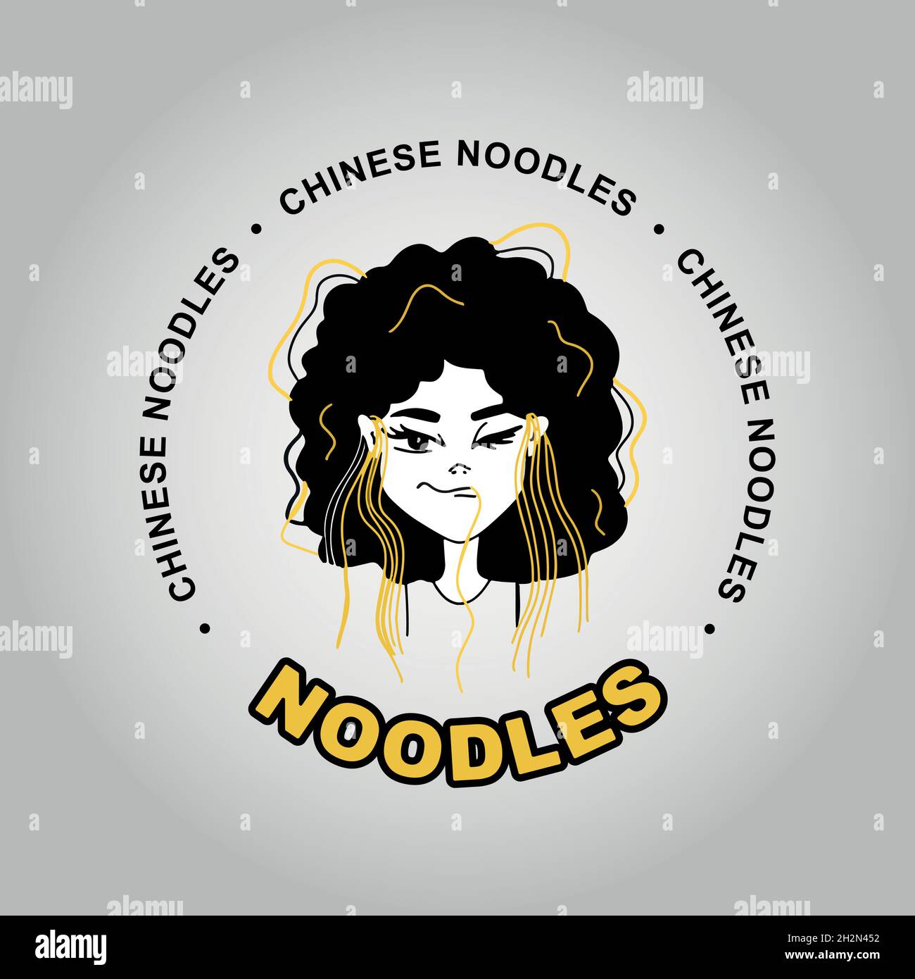 Noodles logo. Chinese noodles. Asian food. Packaging for pasta. Woman ...