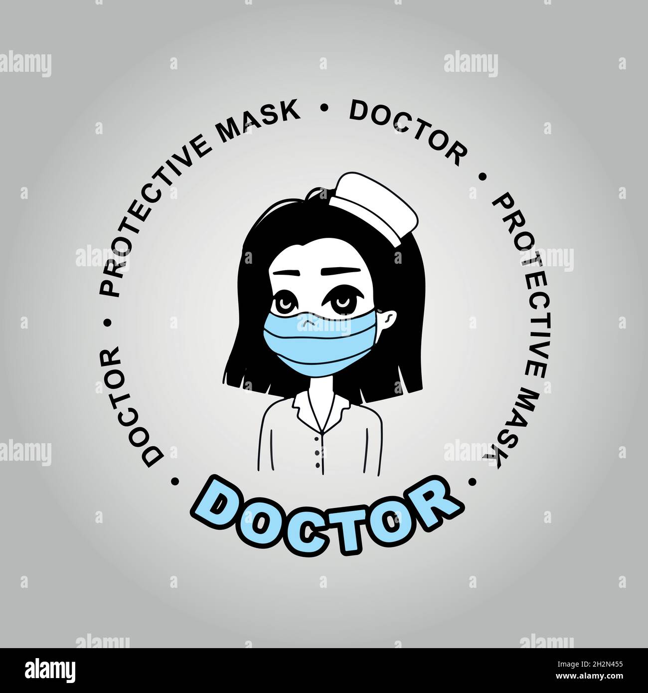 Doctor logo. Protective mask. Illustration of girl. A girl in a ...