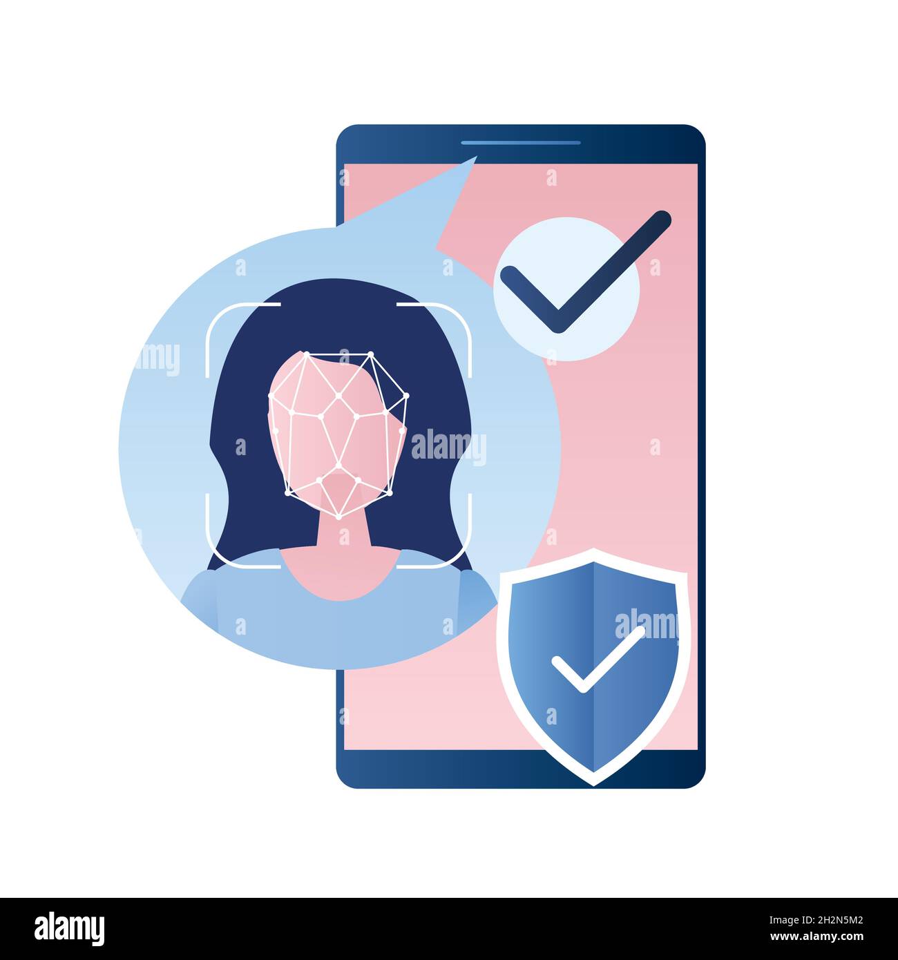 Female face on big smartphone screen,Face id concept background ...