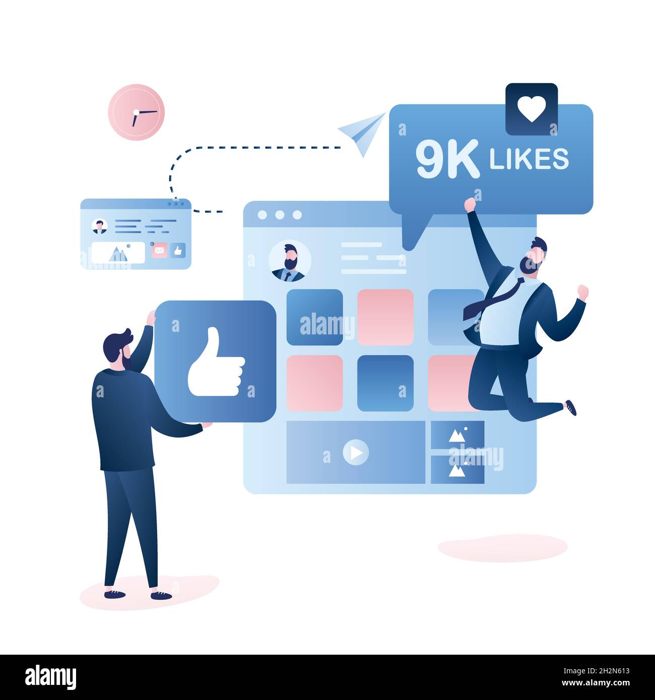 Male follower gives like sign and very happy businessman jumping ...