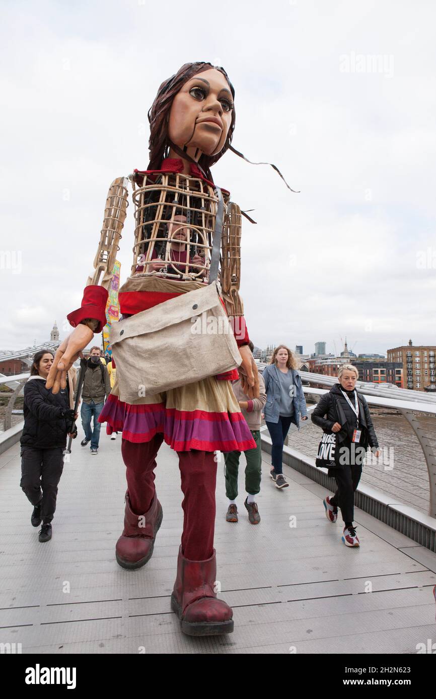 London, UK, 23 October 2021: The 3.5 metre tall puppet Little Amal ...