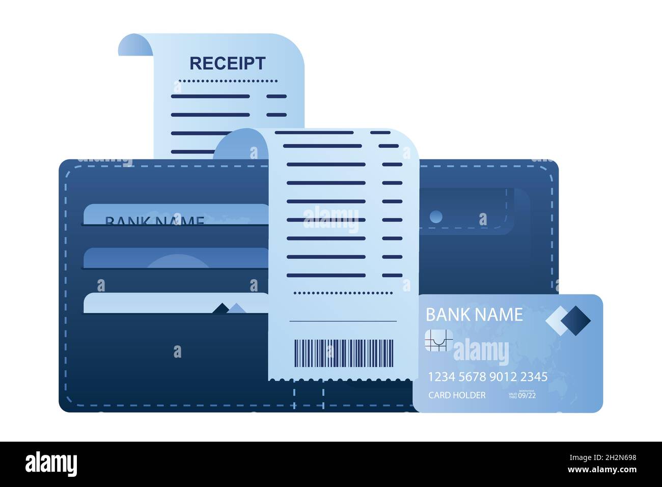 Wallet, credit cards and receipt bill,purchase payment concept,isolated ...