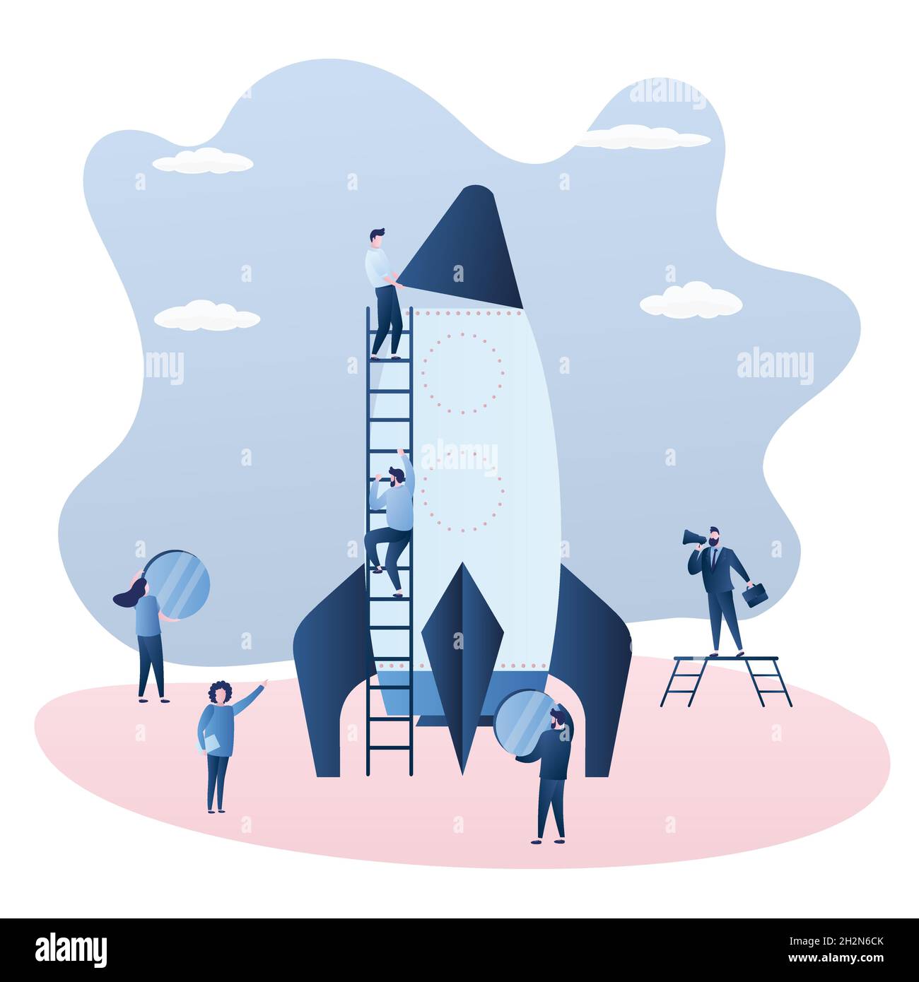 Business startup development and teamwork,male and female characters in trendy simple style ...