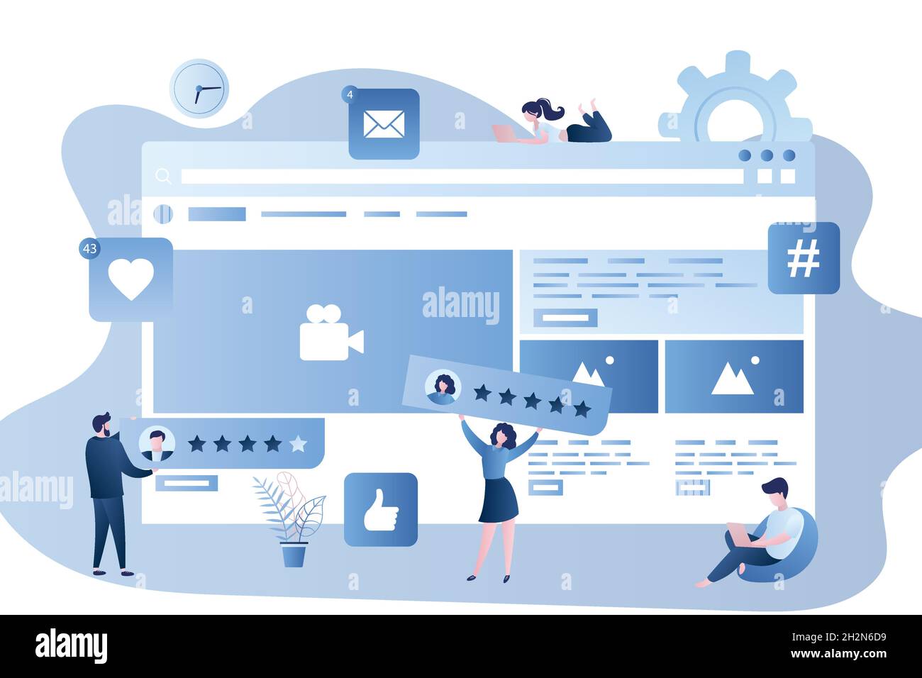 Web page template with rating system,male and female characters with ...