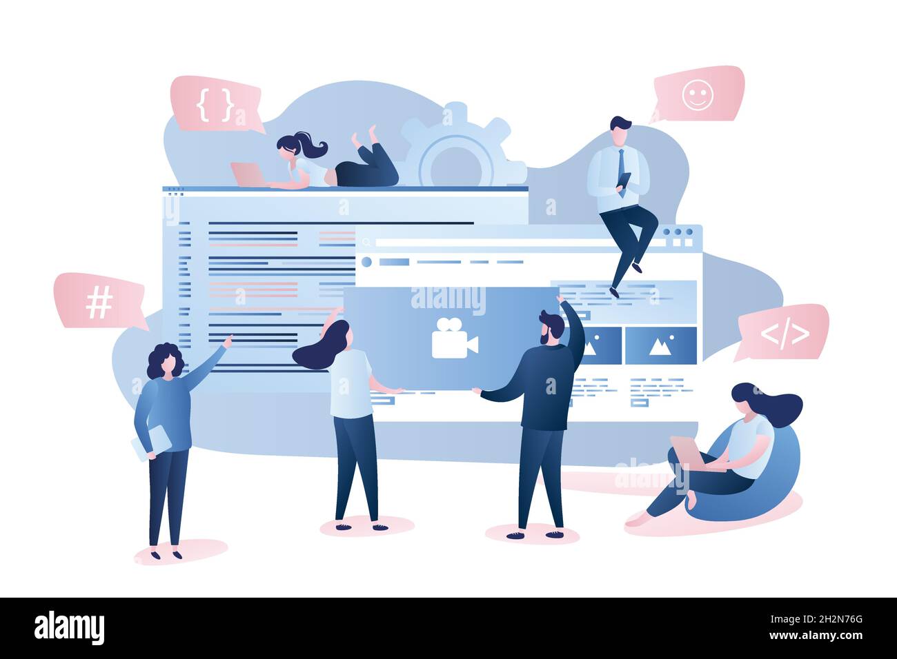 Software or app development- front-end and back-end,programmers and business people with smart ...