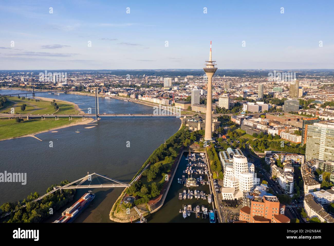 Aerial view media harbour rhine tower rheinkniebrucke background hi-res ...