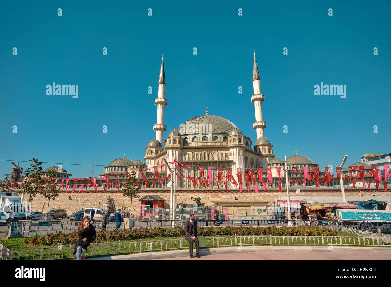 Taksim mosque and republic monument in center of istanbul early in the ...