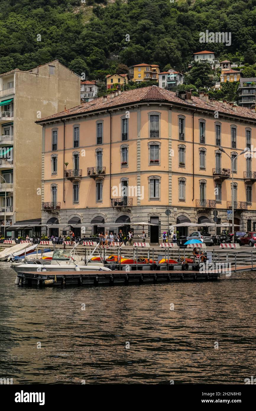 Como, Italy - June 15, 2017: View of Tourists Walking by the Lake with ...