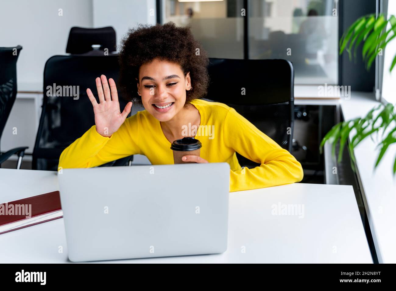 Business person waving at computer hi-res stock photography and images ...