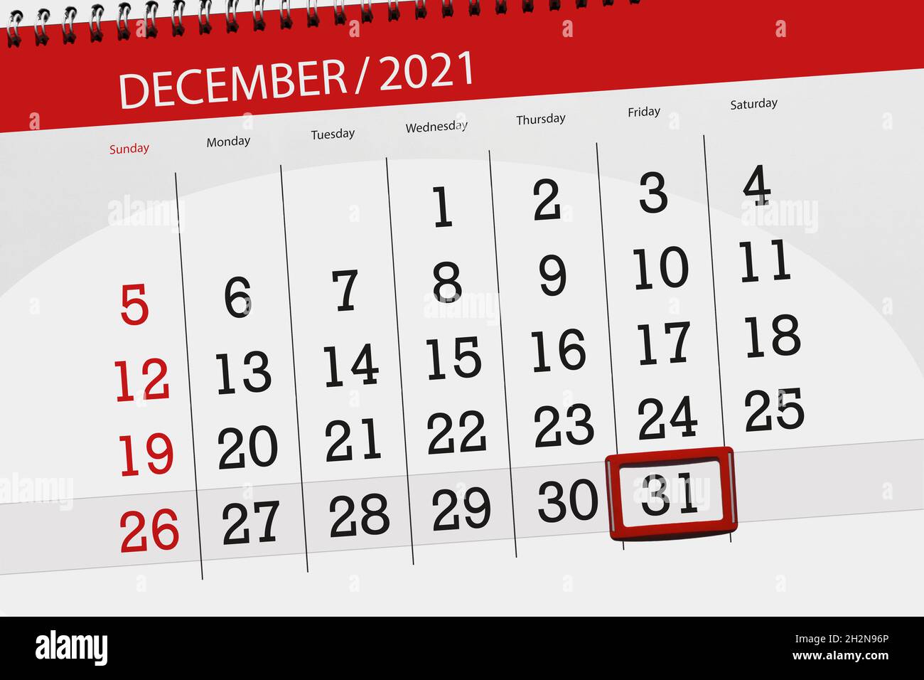 Calendar planner for the month december 2021, deadline day, 31, friday ...