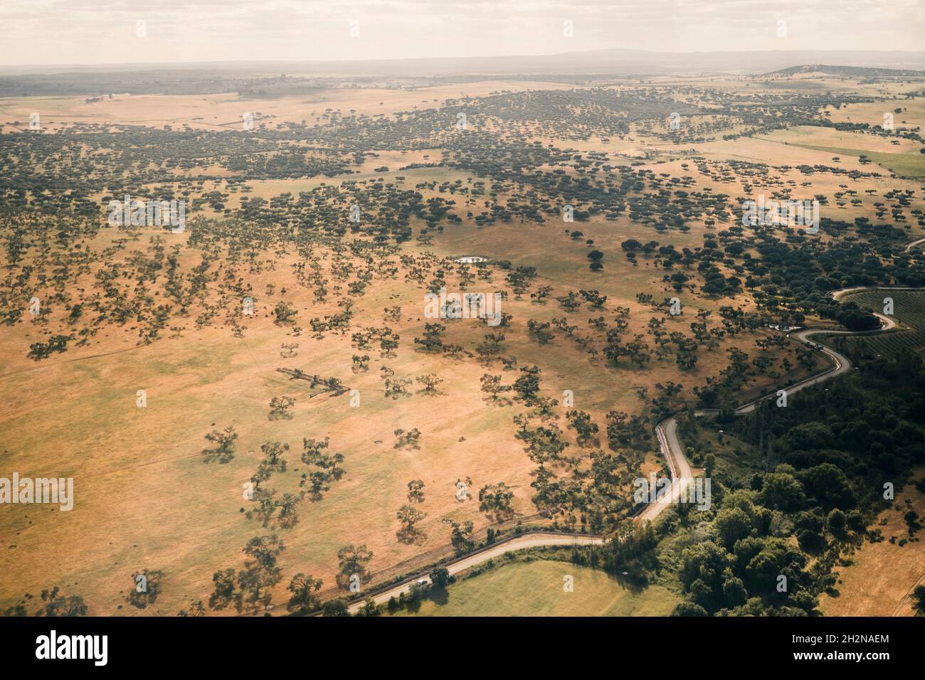 Landscape of field seen through airplane window Stock Photo - Alamy