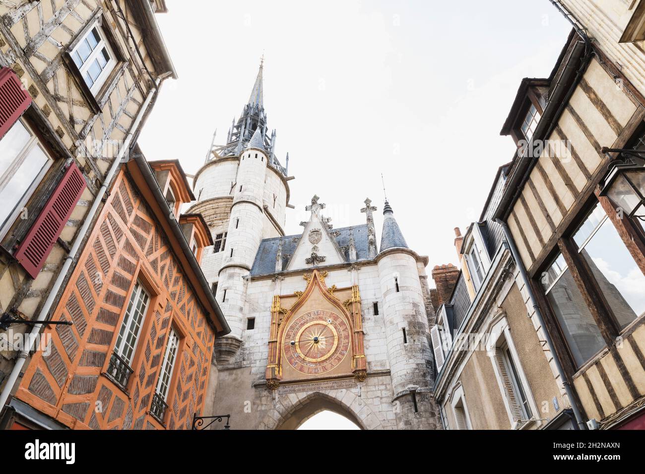 France, Yonne Department, Auxerre, Historic La Tour de l'Horloge clock ...