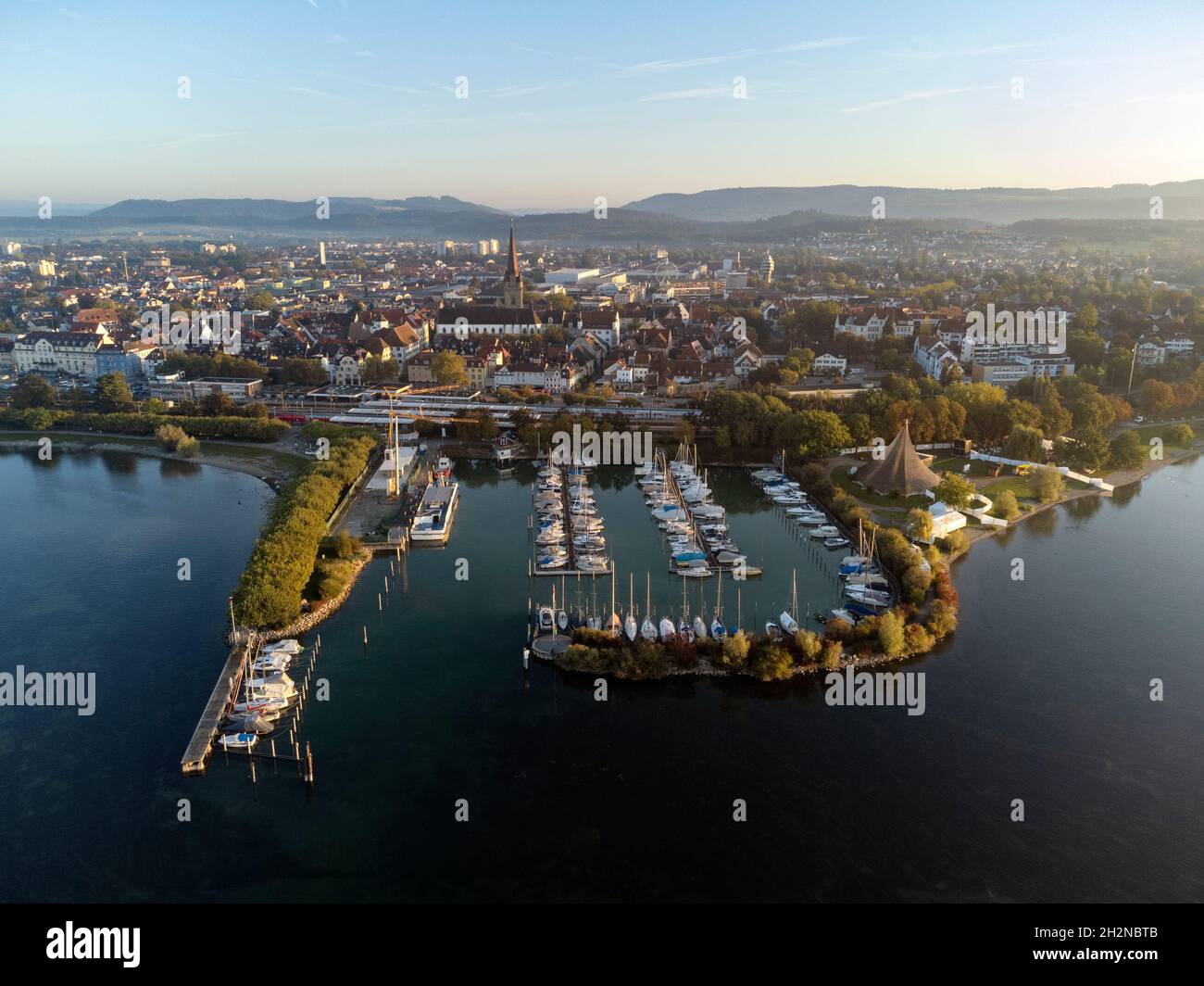 Germany, Baden-Wurttemberg, Radolfzell Am Bodensee, Aerial view of ...