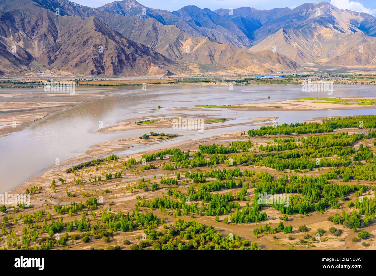 Aerial view of mountain and river with sky clouds natural landscape in ...