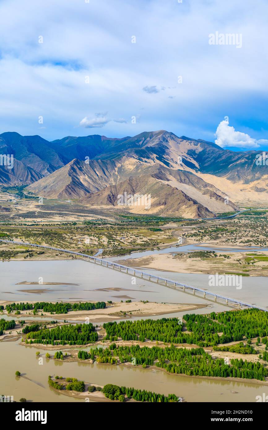 Aerial view of mountain and river with sky clouds natural landscape in ...