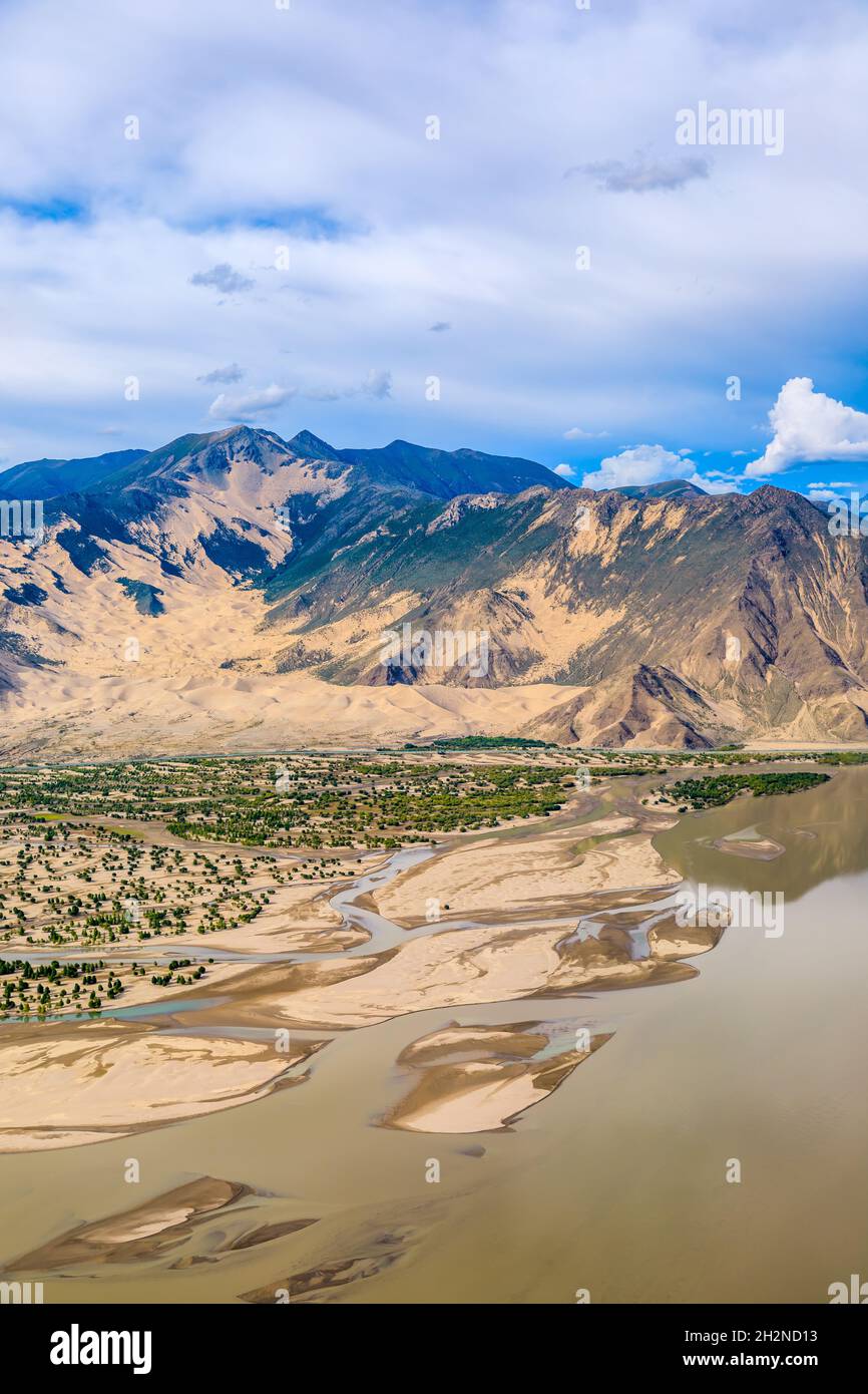 Aerial view of mountain and river with sky clouds natural landscape in ...
