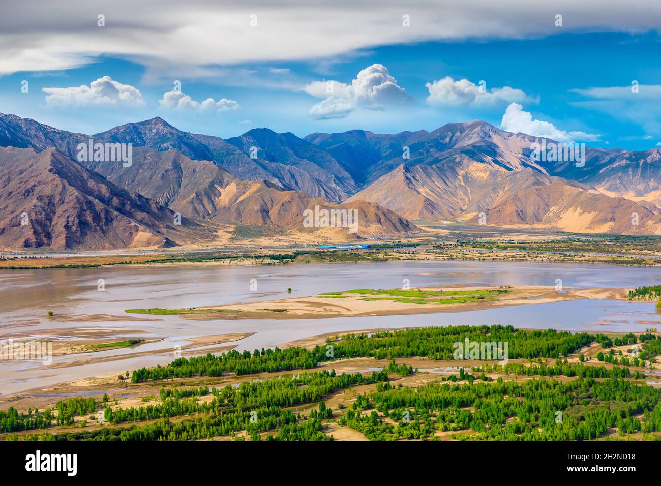 Aerial view of mountain and river with sky clouds natural landscape in ...