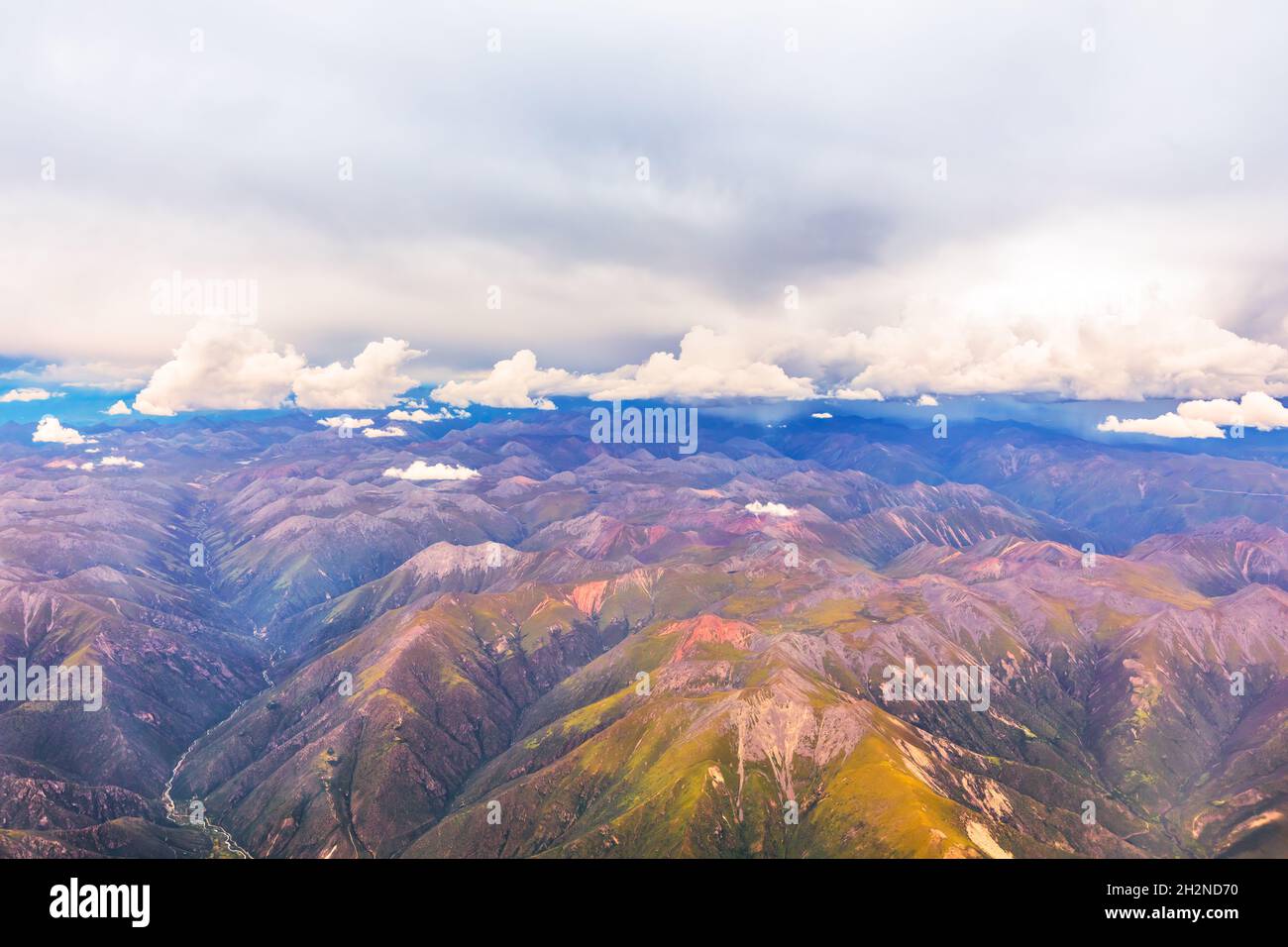 Aerial view of mountain and clouds scenery in Tibet,China Stock Photo ...