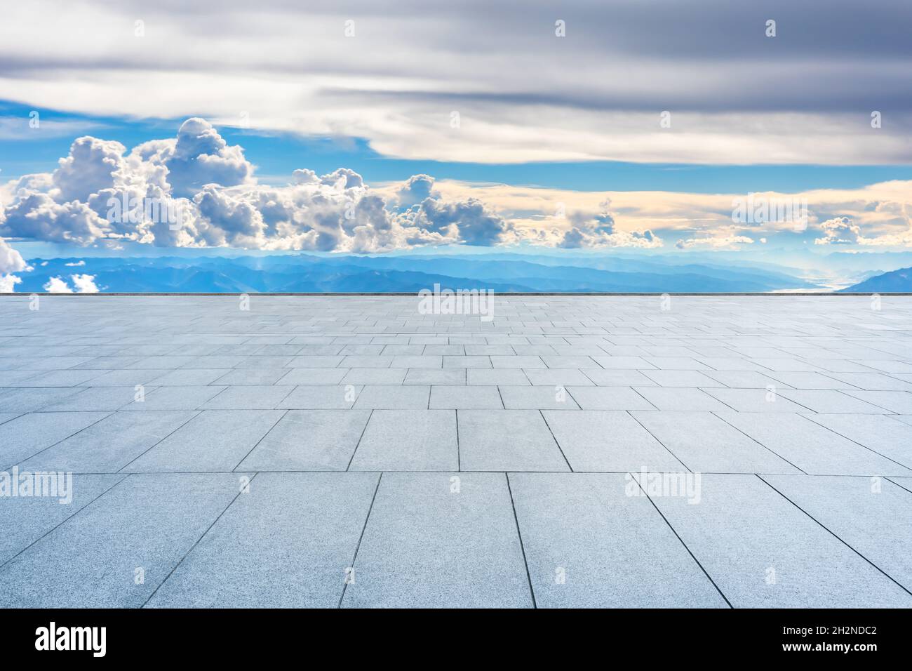 Empty square floor and mountain with sky clouds landscape Stock Photo ...