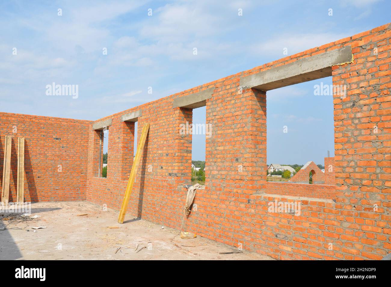 Unfinished Red Brick House Wall under Construction without Roofing ...