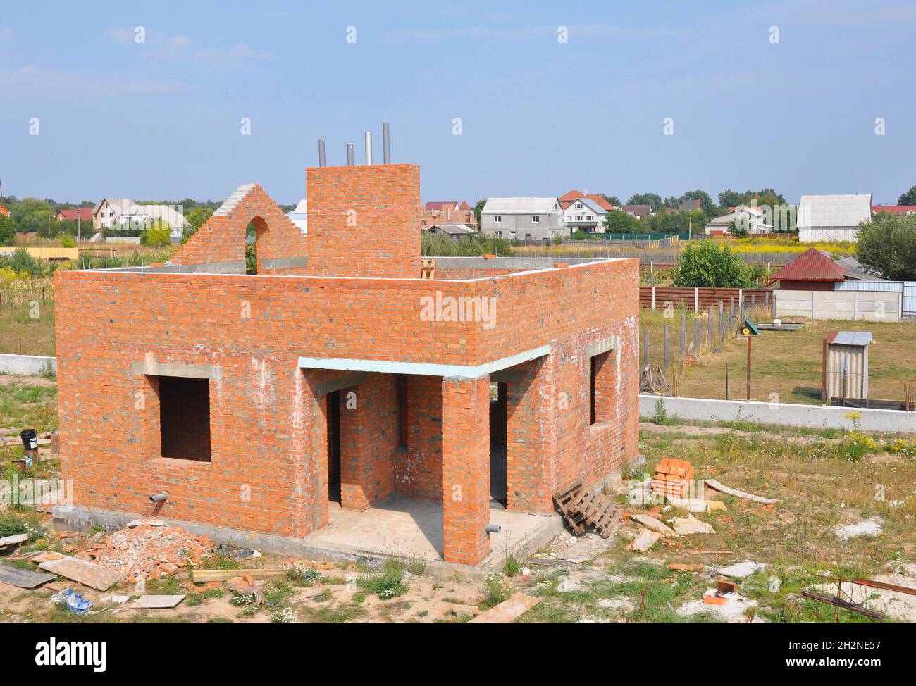 Brick House construction site. Building construction brick house ...