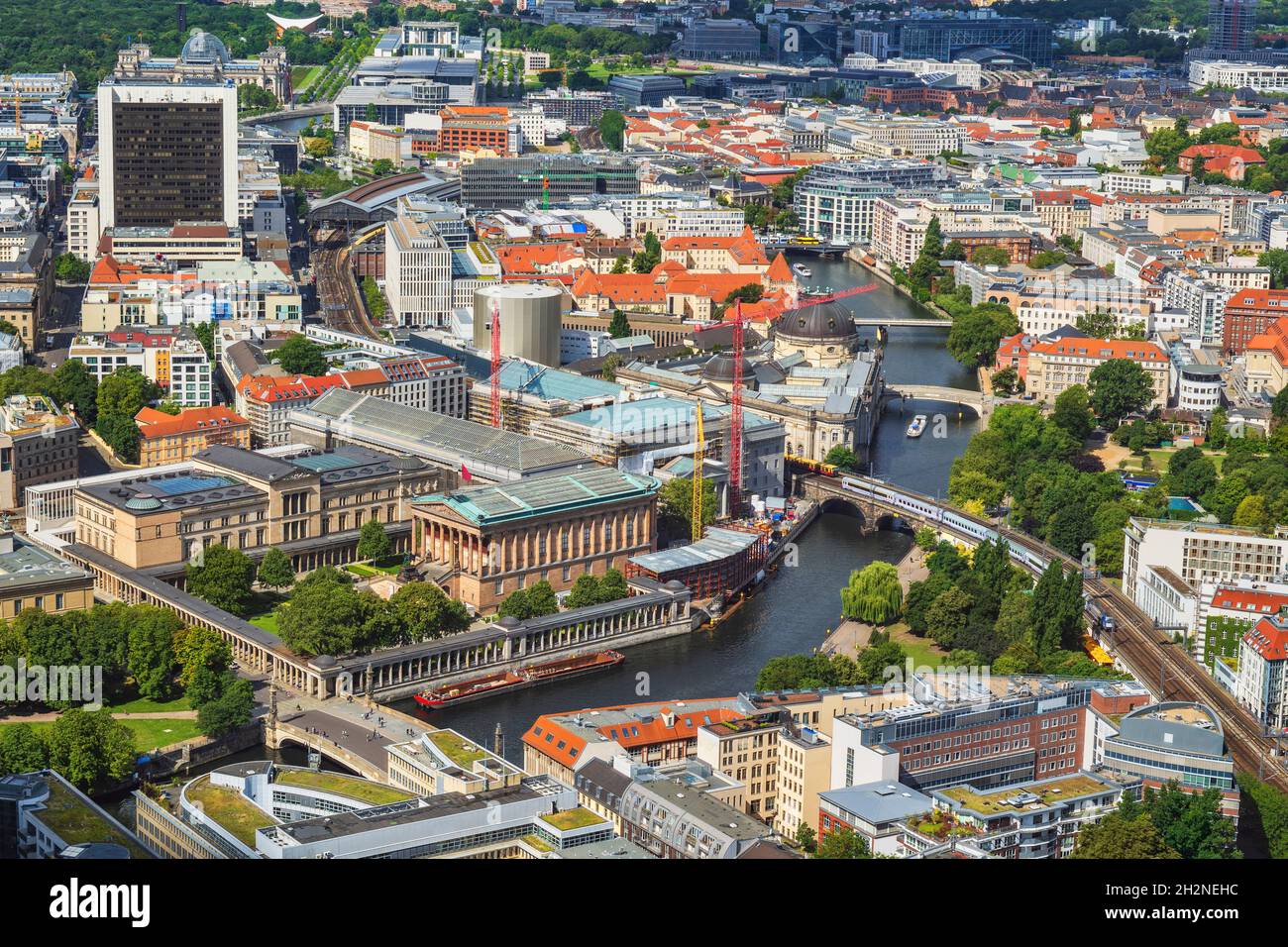 Germany, Berlin, Aerial view of Museum Island and Spree river canal ...