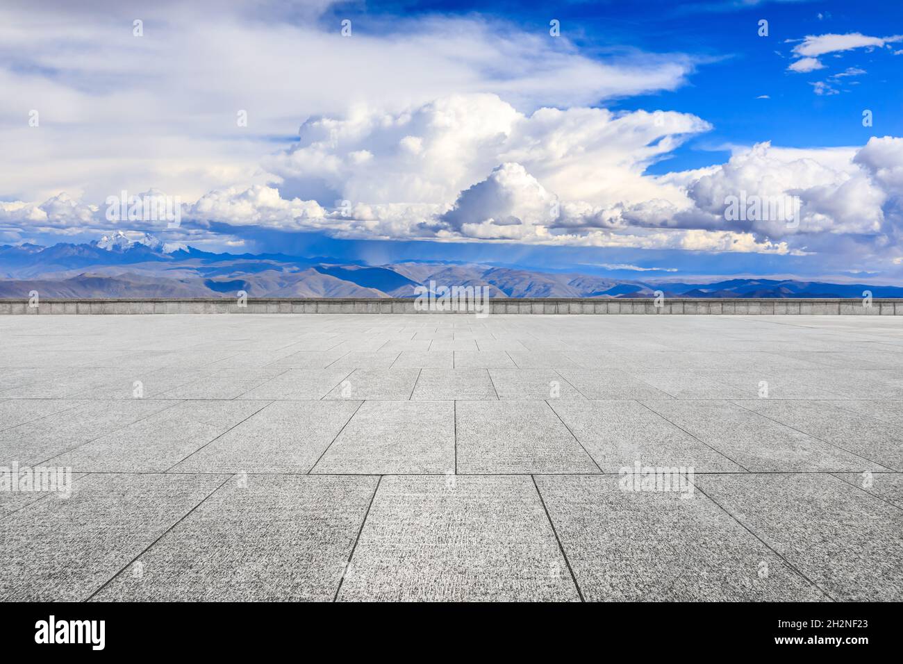 Empty square floor and mountain with sky clouds landscape Stock Photo ...