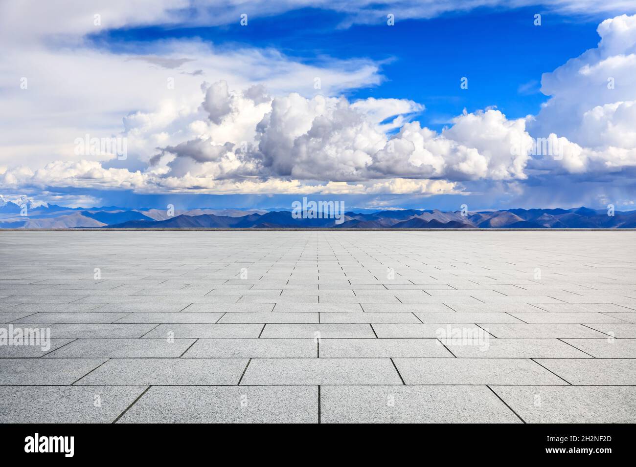 Empty square floor and mountain with sky clouds landscape Stock Photo ...