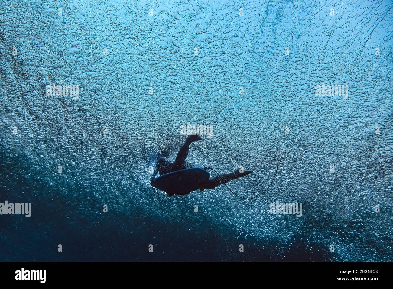 Surfer swimming underwater Stock Photo - Alamy