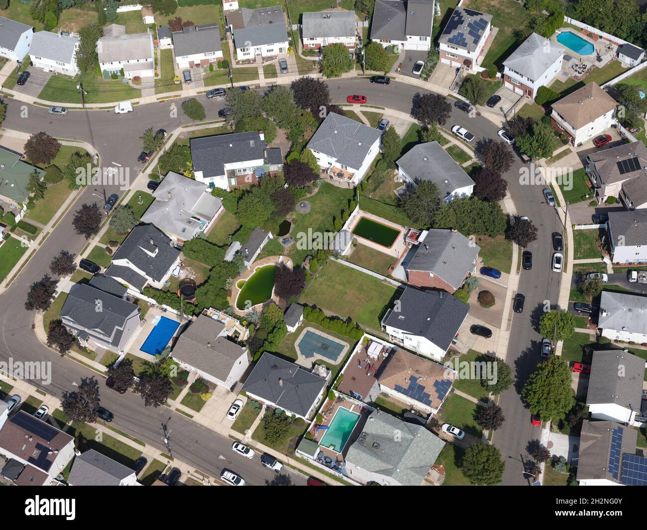 USA, New York, Aerial view of suburban houses near The Heights, New ...