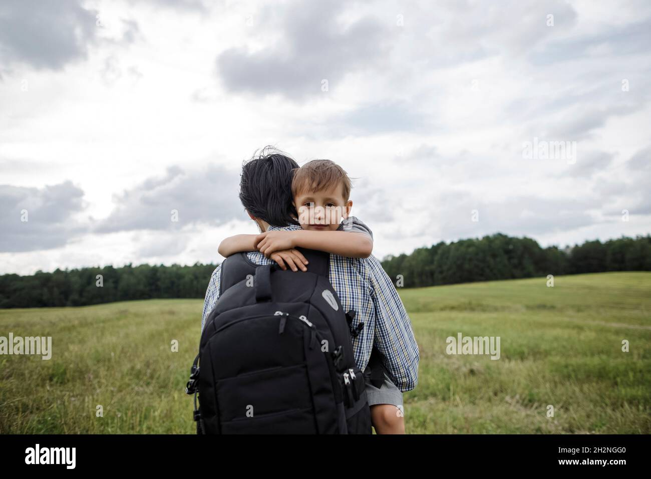 Boy father backpack hi-res stock photography and images - Alamy