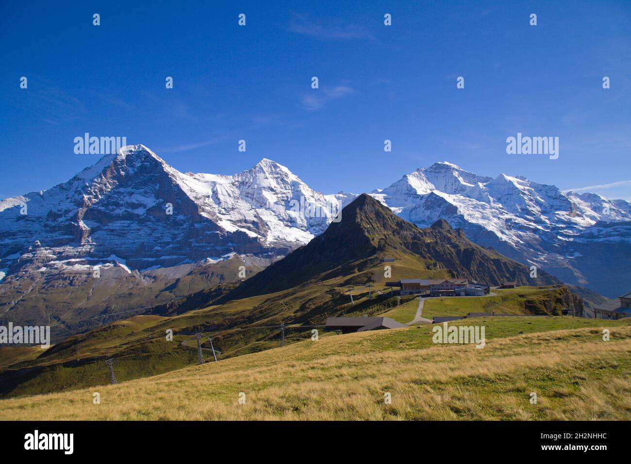 Switzerland, Berne, Alps, Mannlichen, Eiger, Monch, Jungfrau peaks ...