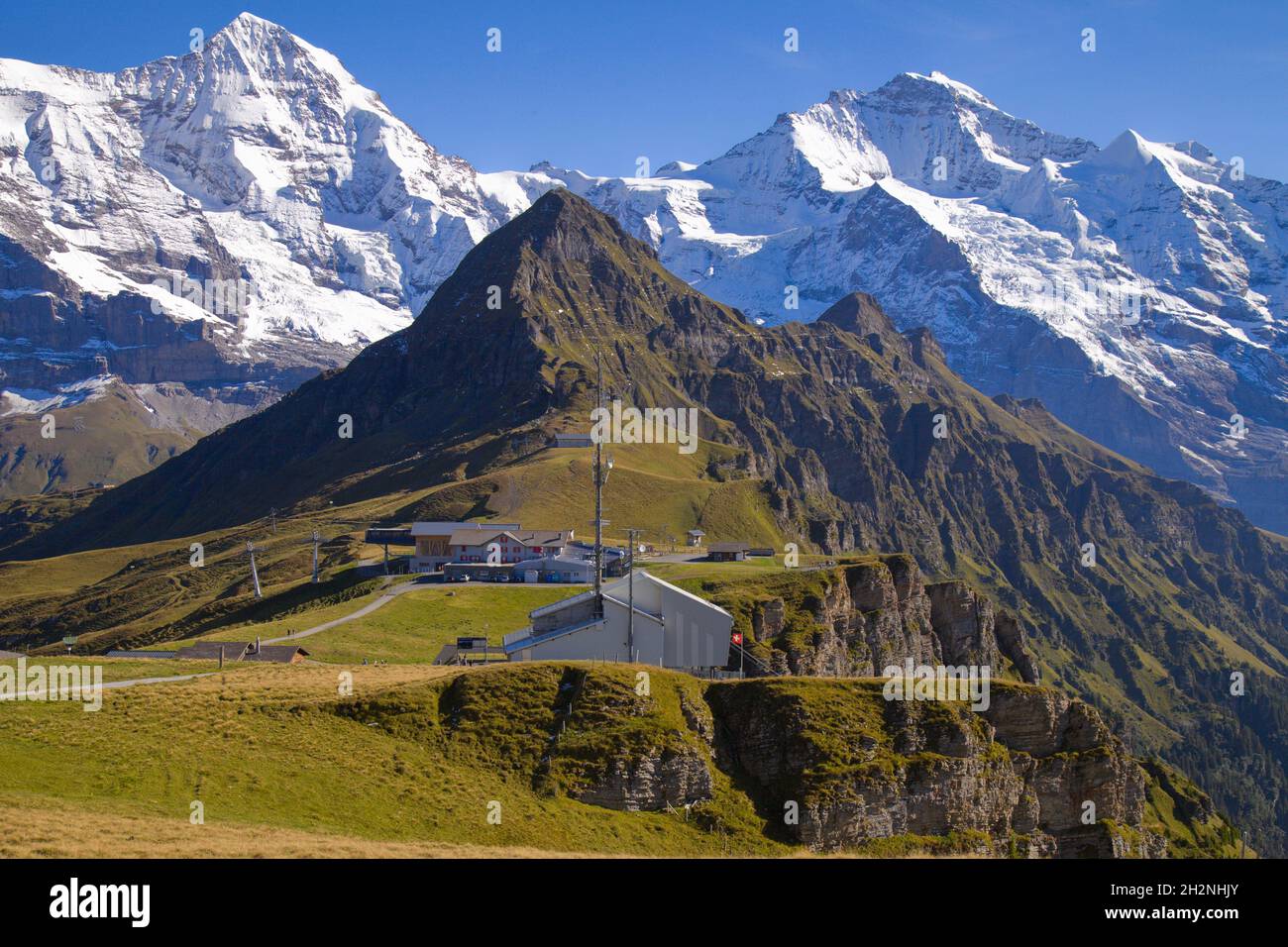 Switzerland, Berne, Alps, Mannlichen, Monch, Jungfrau peaks Stock Photo ...