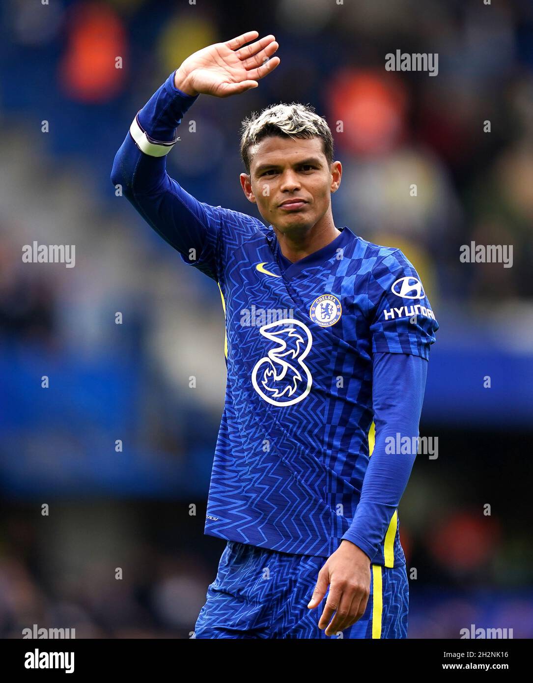 Chelsea's Thiago Silva applauds the fans after the final whistle of the ...