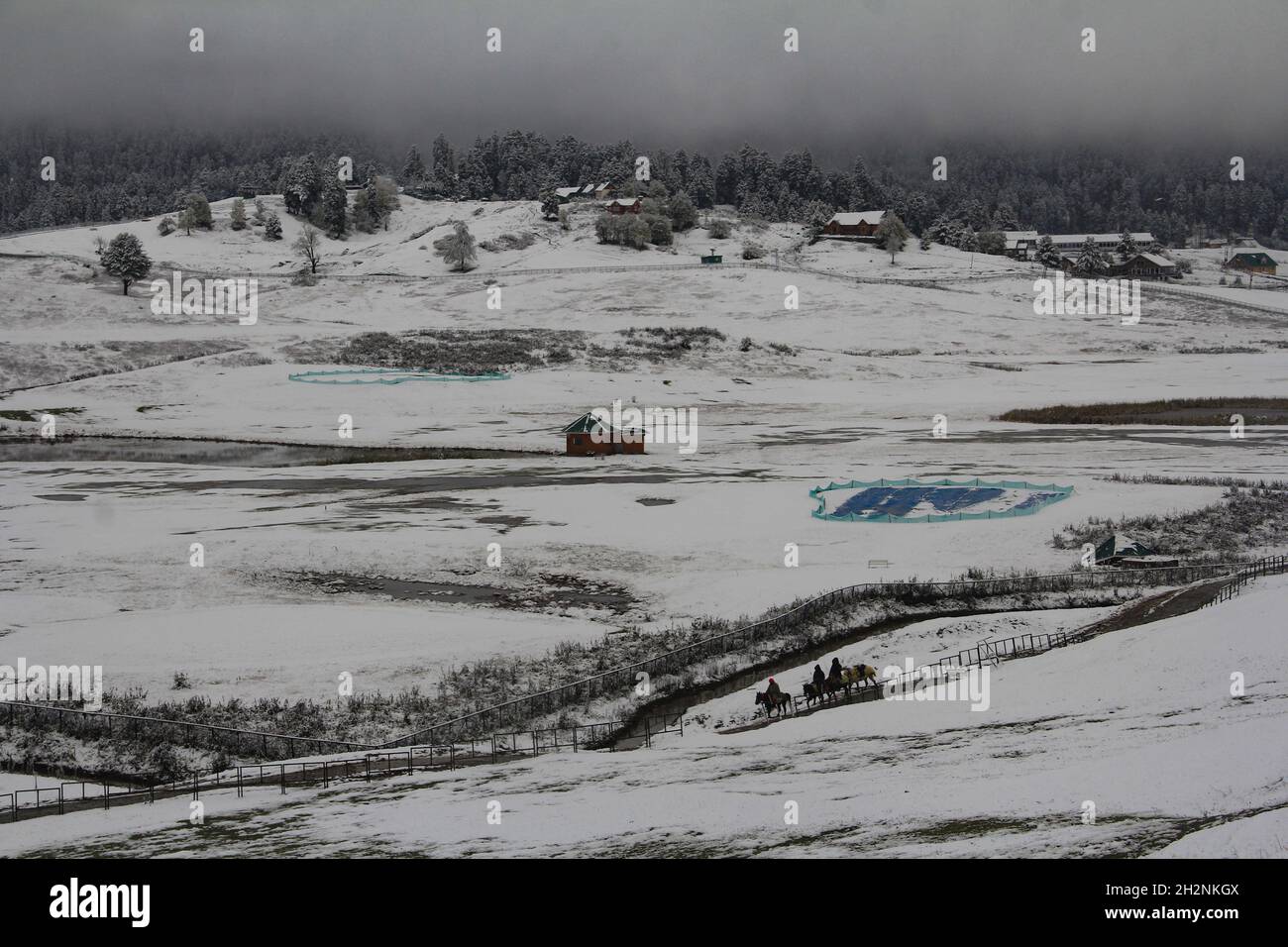 Picture shows the season's first snowfall in World famous Ski resort ...