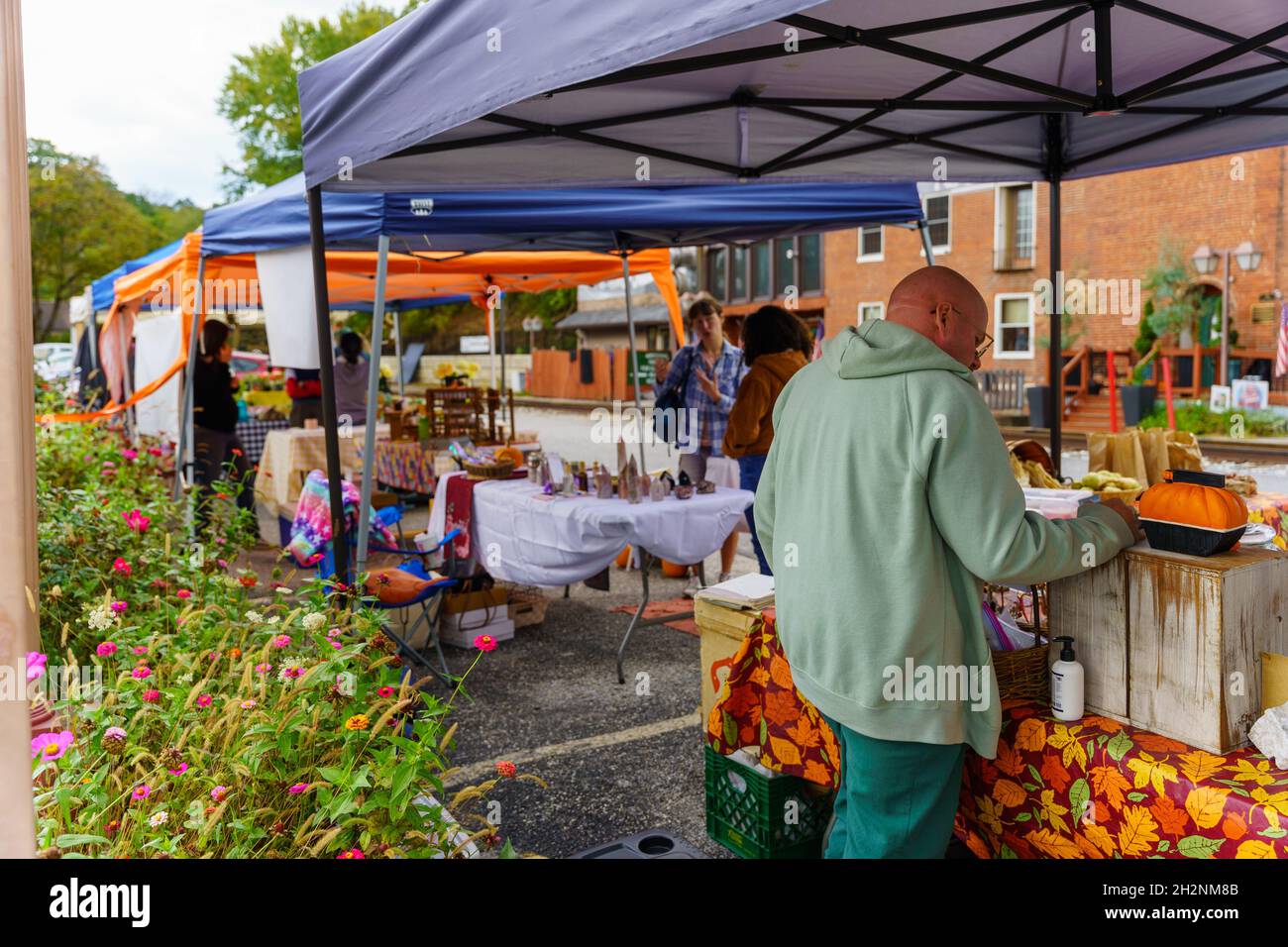 Glen Rock, PA, USA - October 17, 2021: A farmers market with pop-up ...