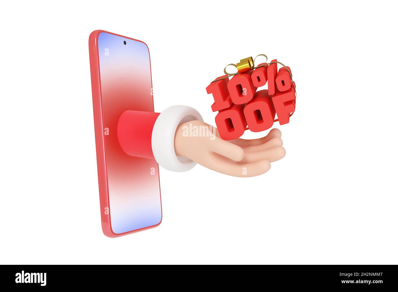 Cartoon Santa Claus hand coming out of the screen of a mobile phone ...