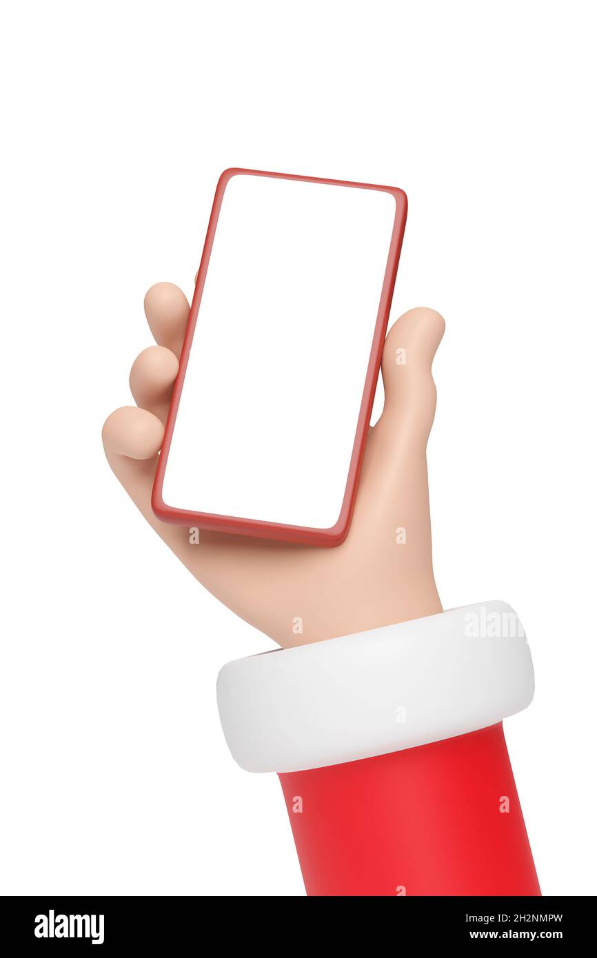 Santa Claus cartoon hand holding a mobile phone with blank screen ...